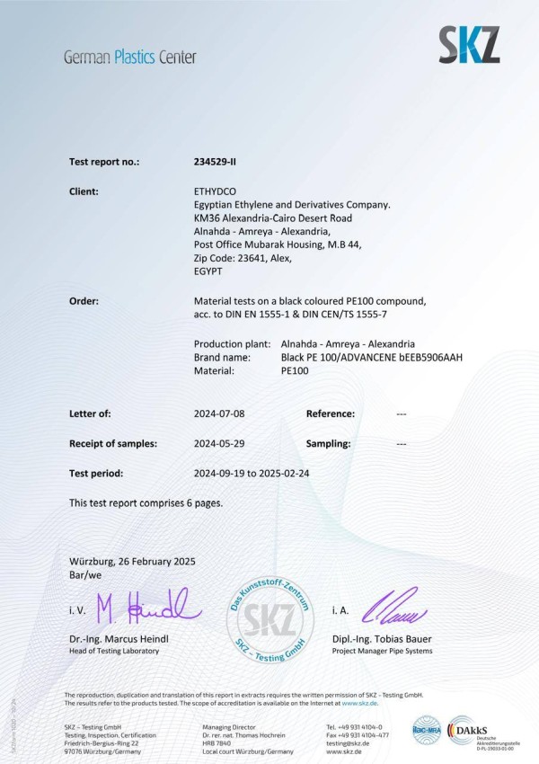 ETHYDCO Obtains First SKZ-certified PE80/EN1555 Polyethylene Pipes in ...